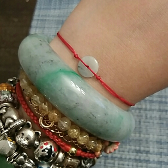 Handmade | Jewelry | Natural Jadeite Jade Donut Red String Bracelet ...